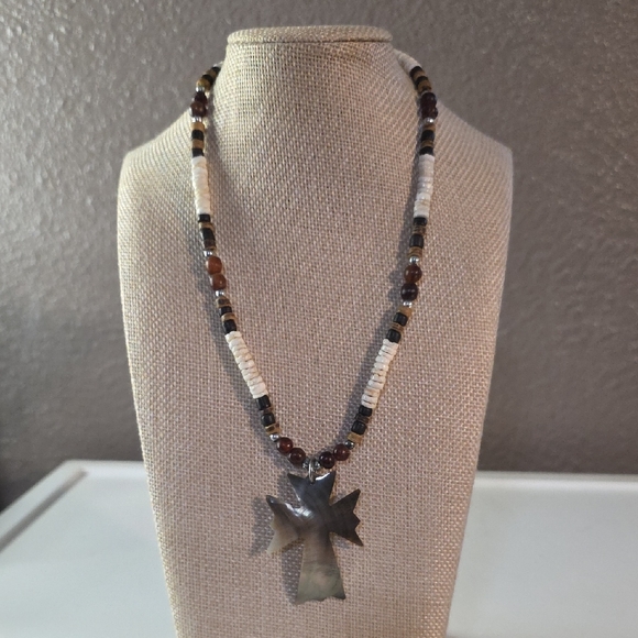 Jewelry | Puka Shells And Wood Beaded Necklace With A Shell Rasta Cross ...